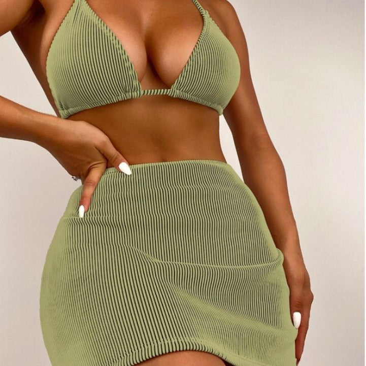 Women's Ribbed Knit Triangle Bikini Top and Mini Skirt Set by Berg-Fel – berg-feldt