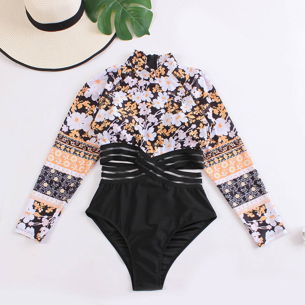 Modischer Damen Surf Badeanzug mit langem Arm und floralem Design von ...