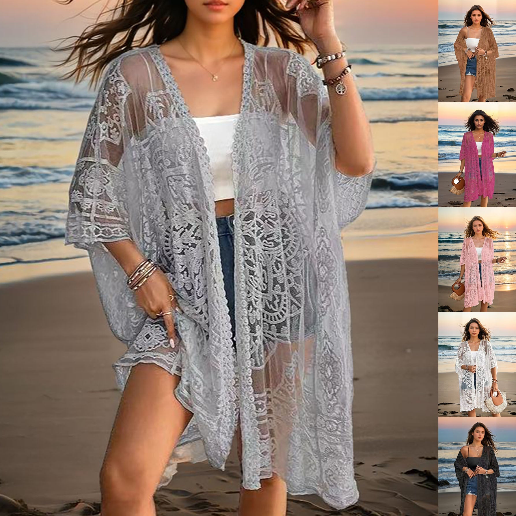 Transparent Lace Beach Cover-Up Cardigan by berg-feldt