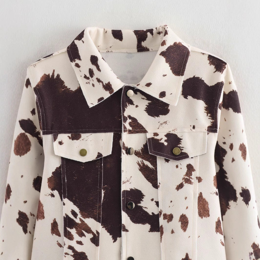 Stylish Cow Print Denim Jacket by berg-feldt